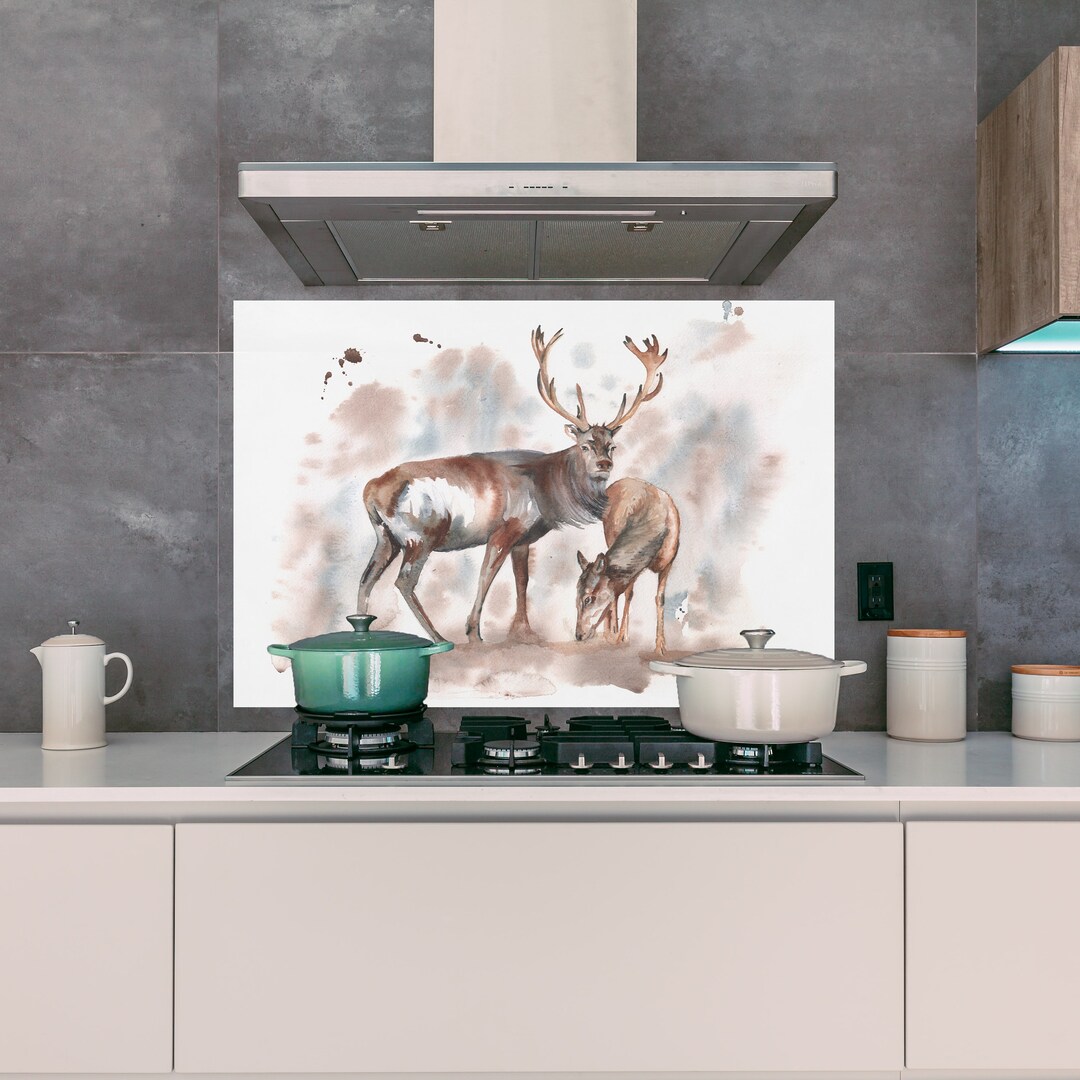 Stag and Doe Watercolour Design Kitchen and Bathroom Splashback Custom ...