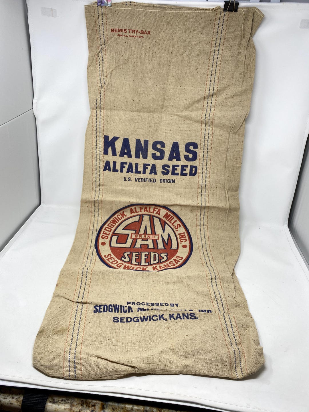Vintage SAM Seeds Sedgwick, Kansas Alfalfa Seed Bag, Grain Sack, Red ...