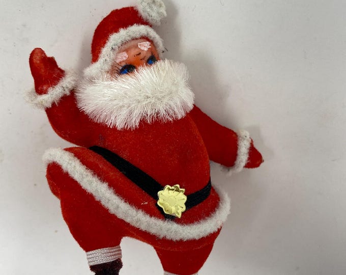 Vintage Flocked Dancing Santa, Plastic Face, 4" - Etsy