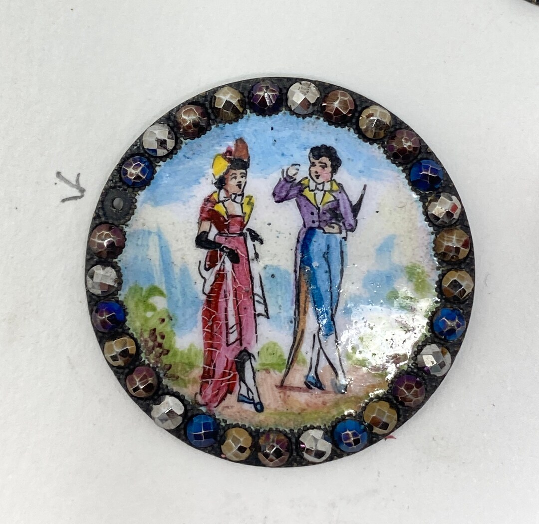 Wonderful Antique French Fop Enamel With Cut Steels, Cut Steels Have ...