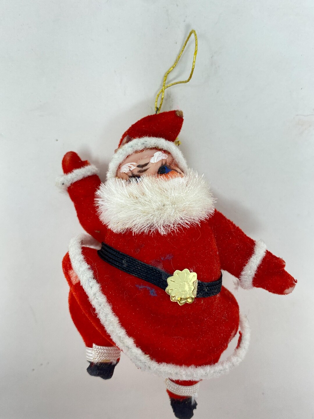 Vintage Flocked Dancing Santa Ornament, Plastic Face, 4" - Etsy