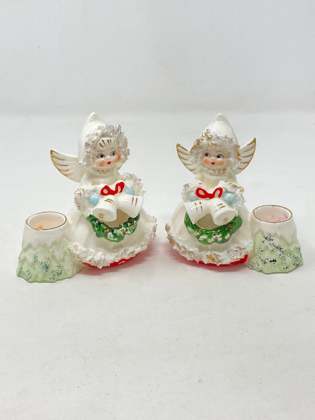 Artmark Hand Decorated Pair of Christmas Angels With Candleholders ...