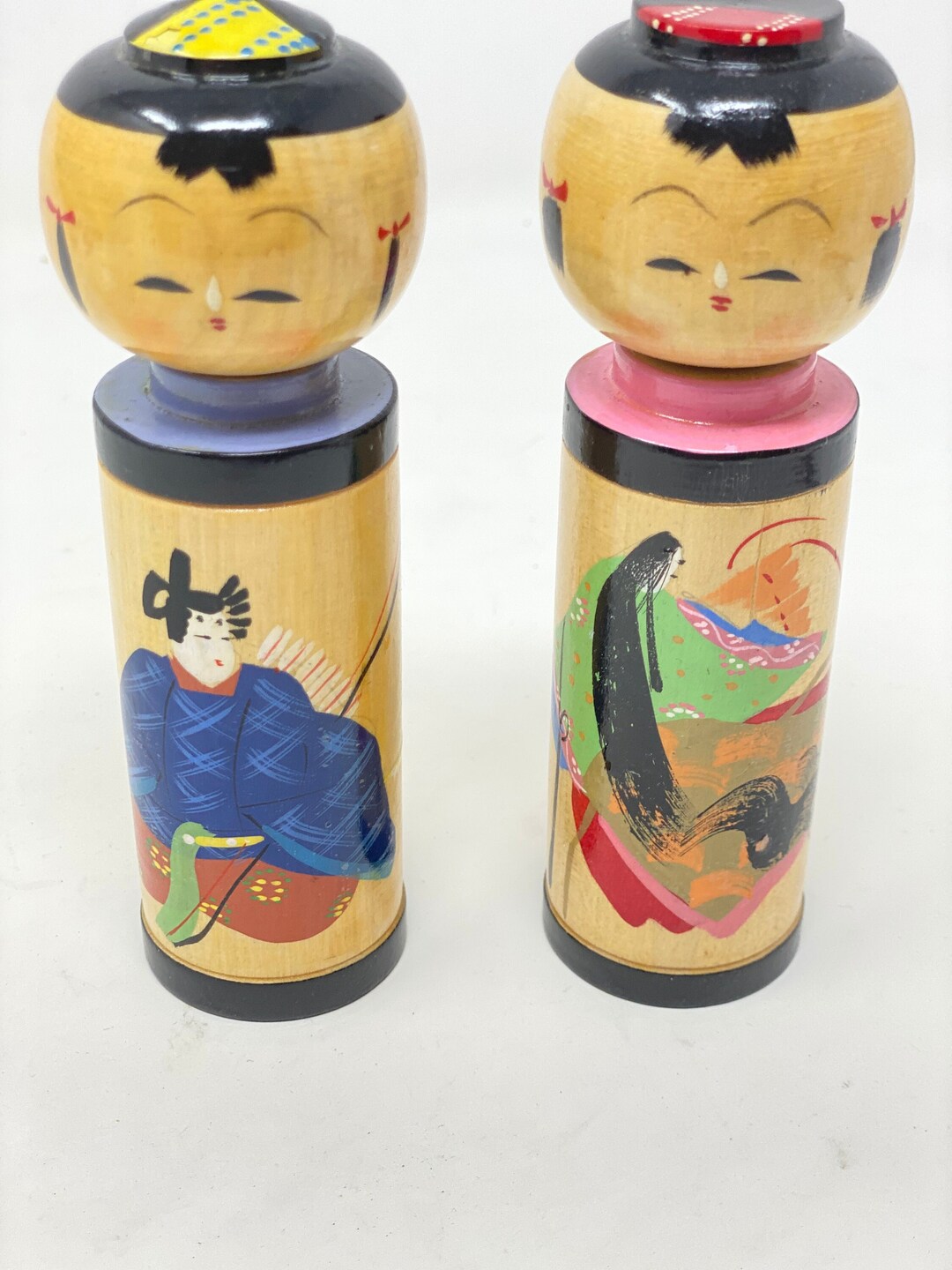 2 Vintage Wooden Bobble Head Kokeshi Dolls, Nodder, Man and Woman ...