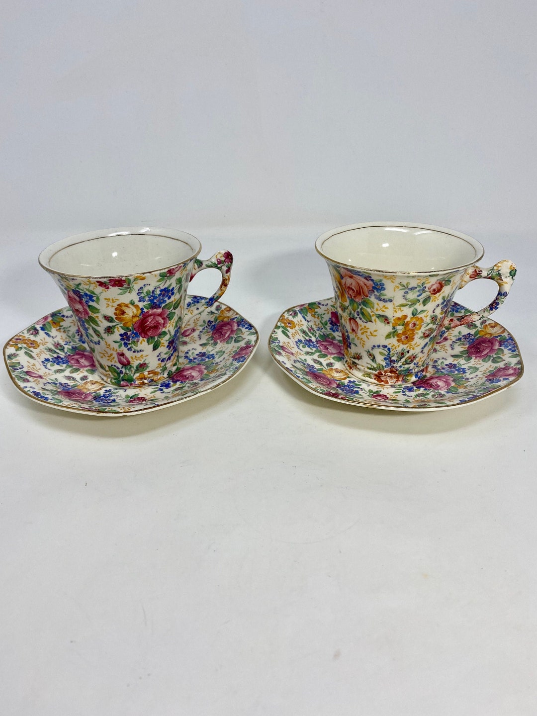 Vintage James Kent Fenton Rosa Lynde Chintz Cups and Saucers, England ...