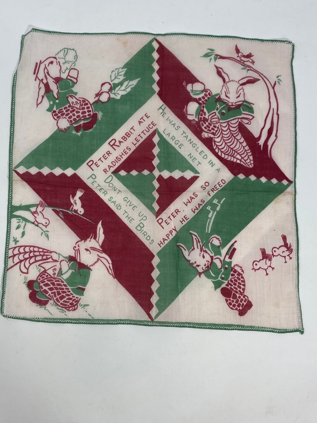 Vintage Rare Peter Rabbit Handkerchief Red and Green, "peter Rabbit Ate ...