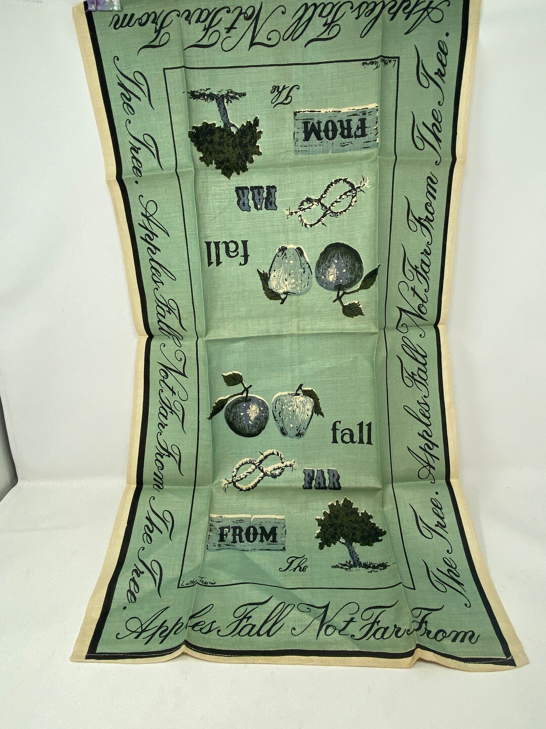 Vintage Linen Retro Kitchen Towel, Rebus, Apples Fall Not Far From the ...