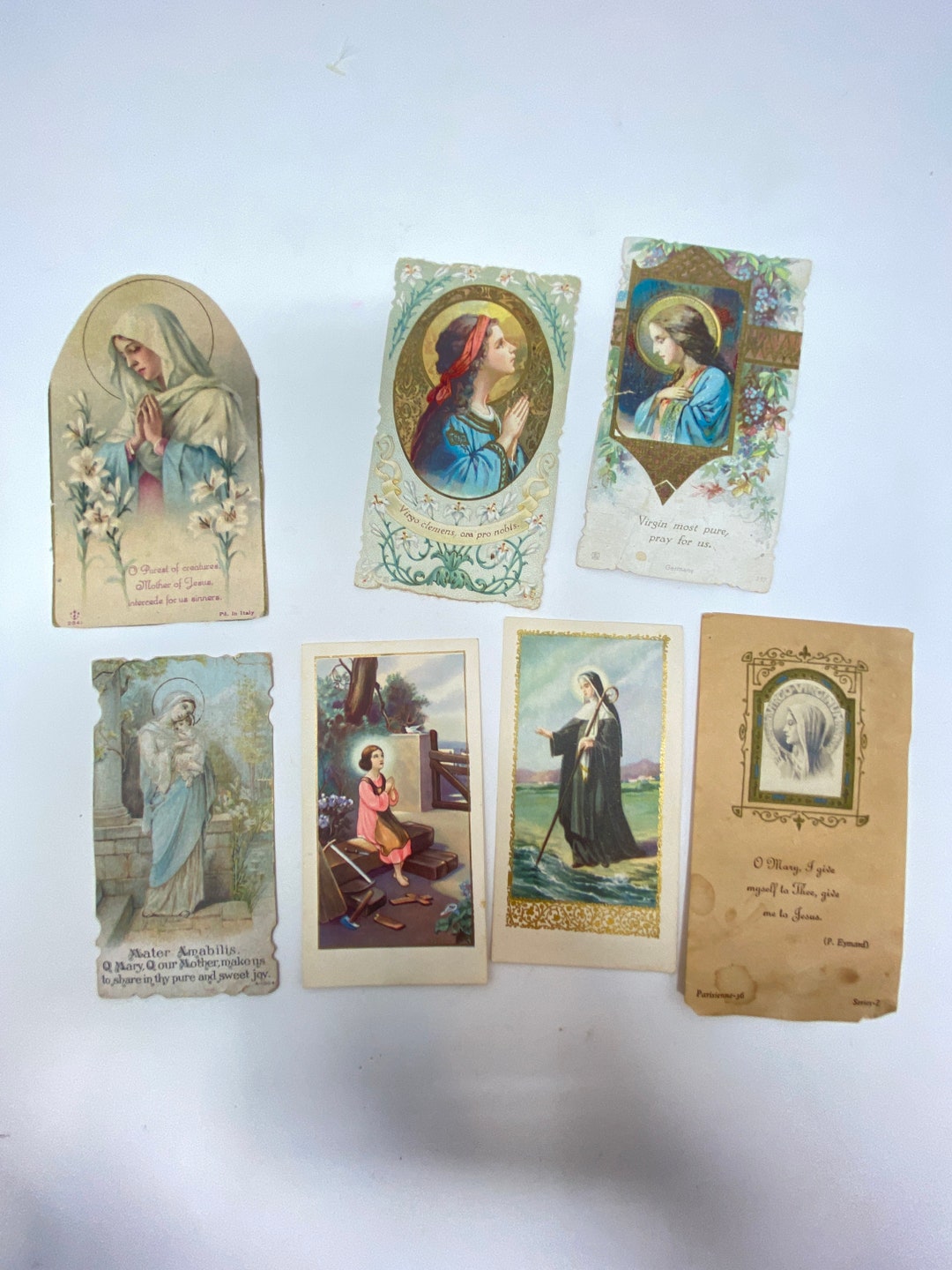 7 Antique Mary Holy Cards, Prayer Cards, Religious, Italy, Germany ...