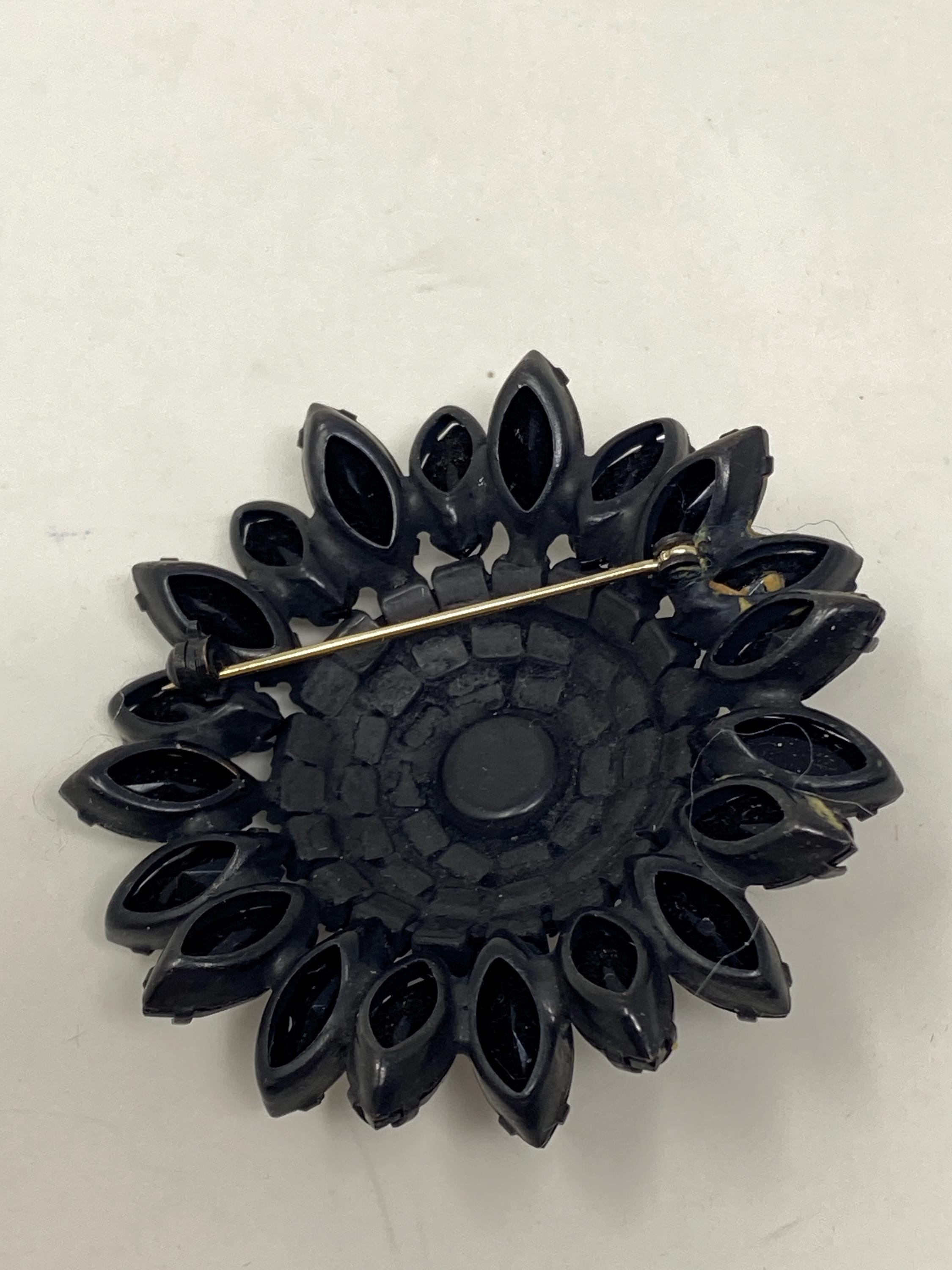 Vintage Antique Black Crystal Mourning Pin, Round, Secure Clasp, Prong ...