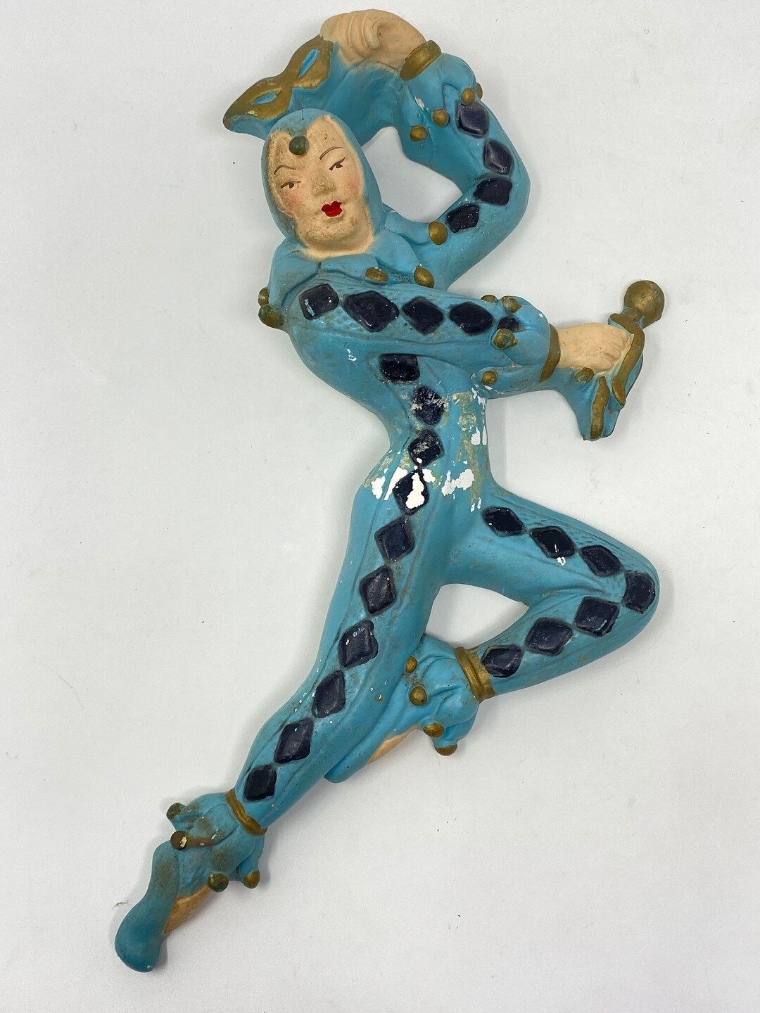 Wonderful Vintage Plaster Dancing Jester, Harlequin, 13 Tall and 10 ...