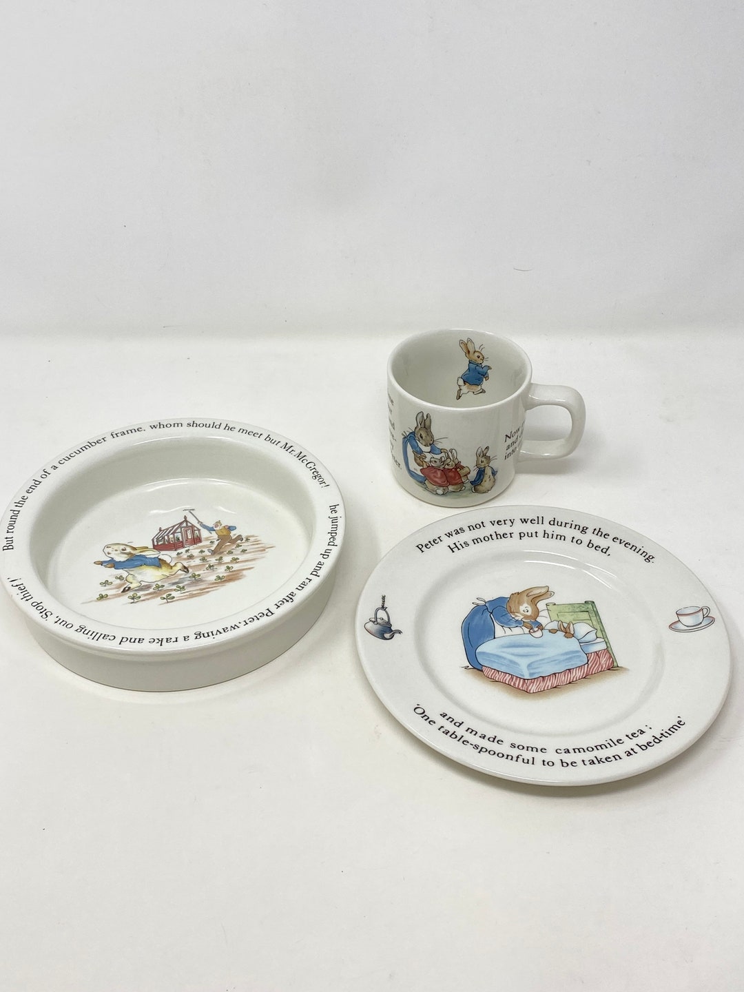 Wedgwood Peter Rabbit Porcelain Child's Plate, 7"; Bowl and Cup, Great ...