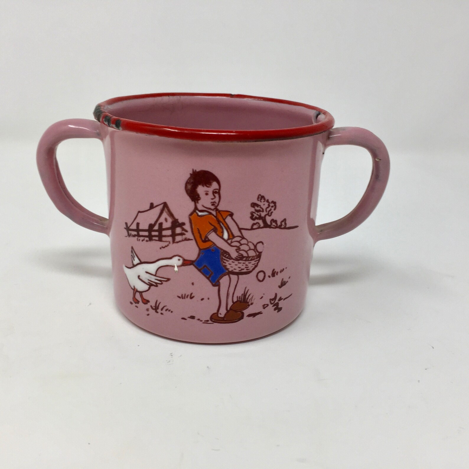 Vintage Child's Pink German Enamel Two Handled Cup Mug - Etsy