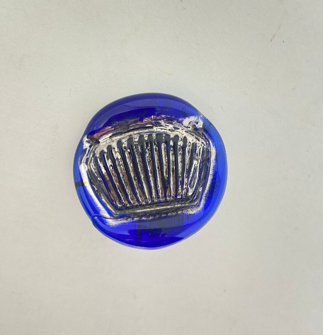 Beautiful Cobalt Blue Glass Bimini Button With a Shell on It, Silver ...