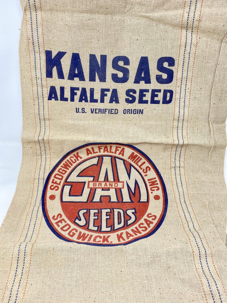 Vintage SAM Seeds Sedgwick, Kansas Alfalfa Seed Bag, Grain Sack, Red ...