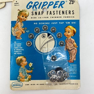 6 Cards of Vintage Gripper Snap Fasteners, All Size 15, for Thinner ...