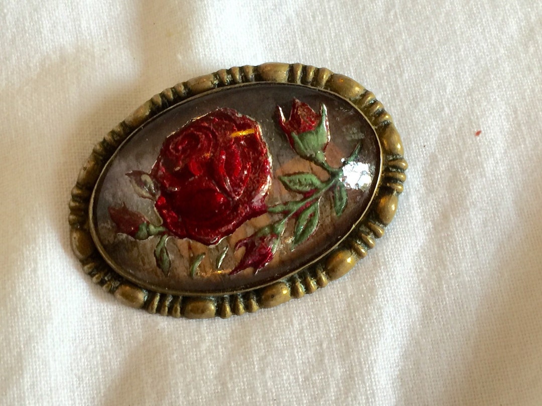 Vintage Intaglio Glass Rose Pin, 1 1/2" Long, Great Color - Etsy