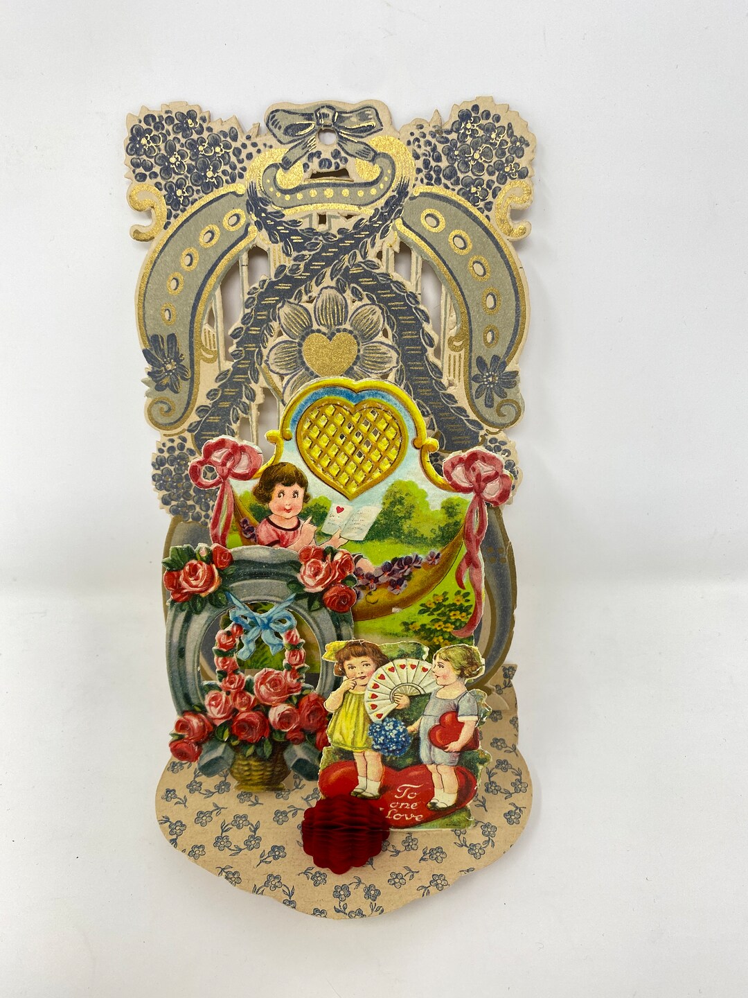 Antique Victorian Germany Fold Out Valentines Card, "to One I Love ...