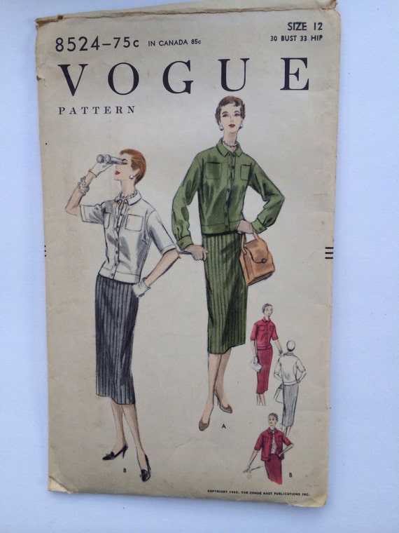 Vintage 1955 Vogue Pattern 8524 Size 12 Bust 30 - Etsy