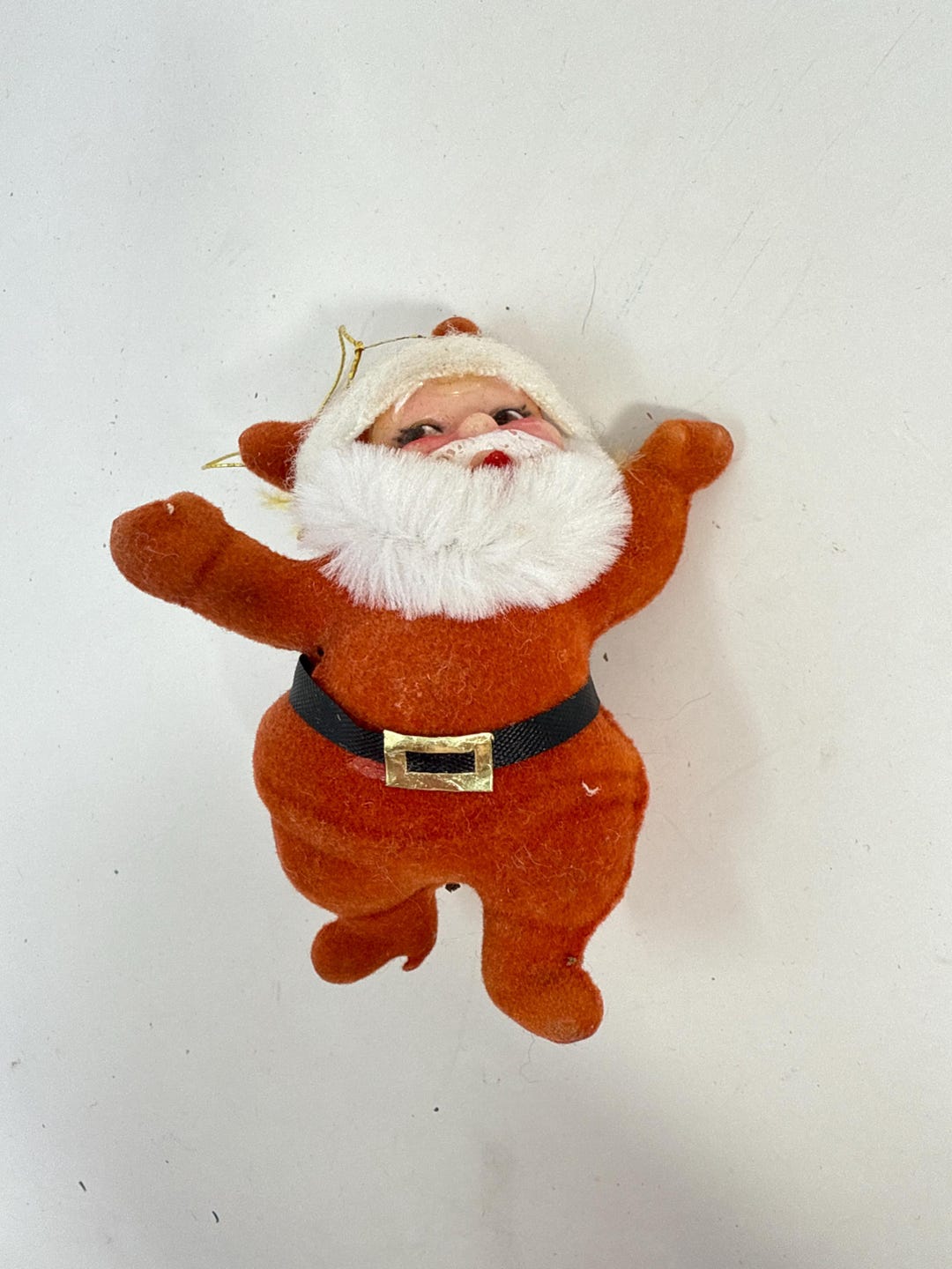 Vintage Flocked Dancing Santa Ornament, Plastic Face, 4" - Etsy