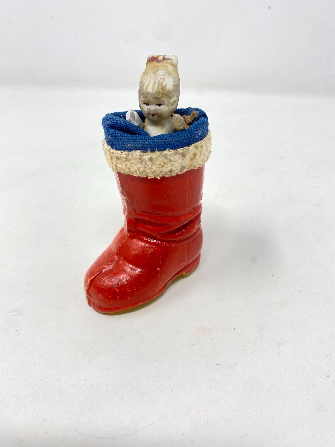 Darling Vintage 3" Paper Mâché Santa Boot With Drawstring Blue Topper ...