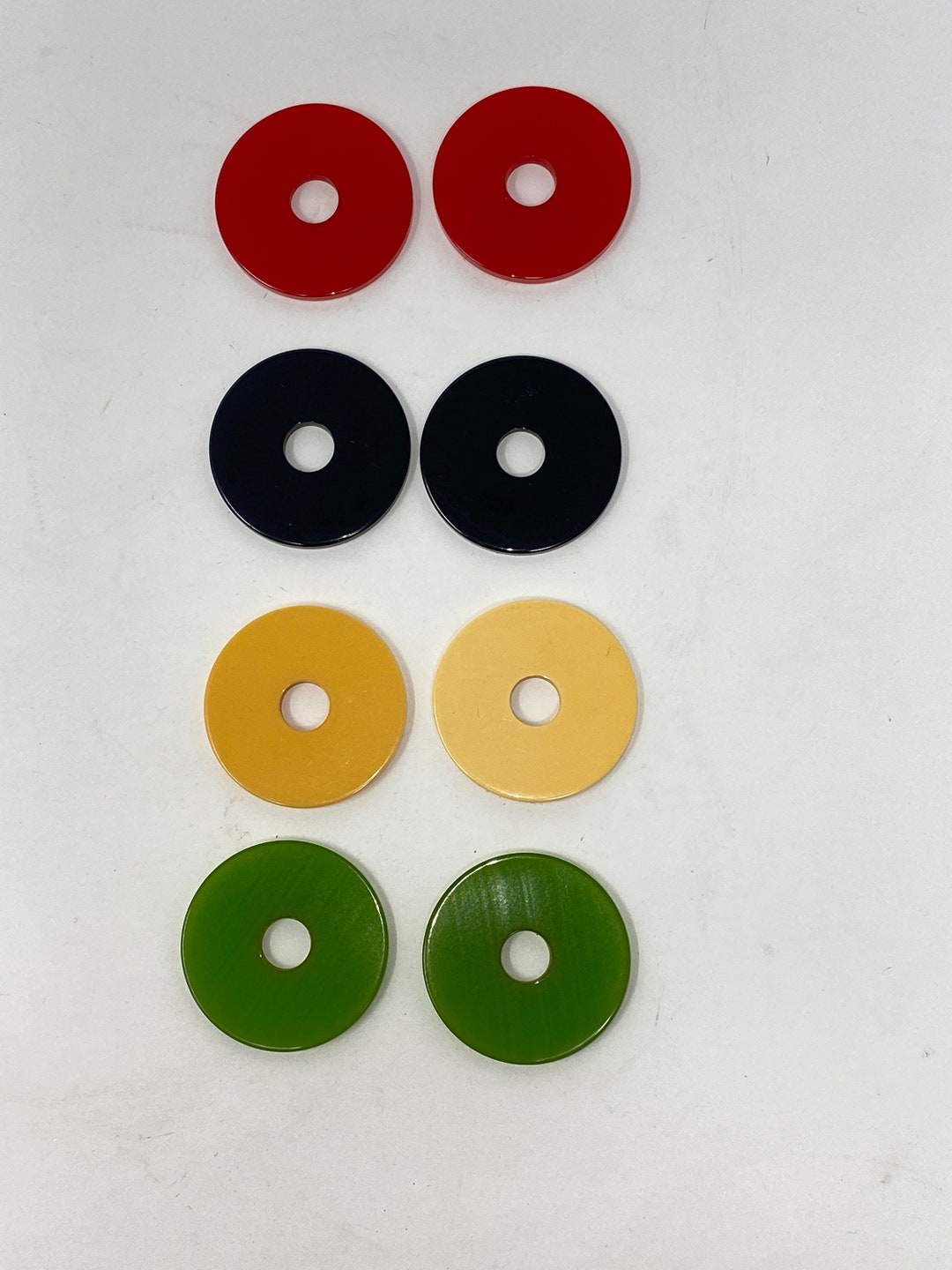 Vintage 8 Round Bakelite Discs With Center Hole, Red, Black, Yellow ...