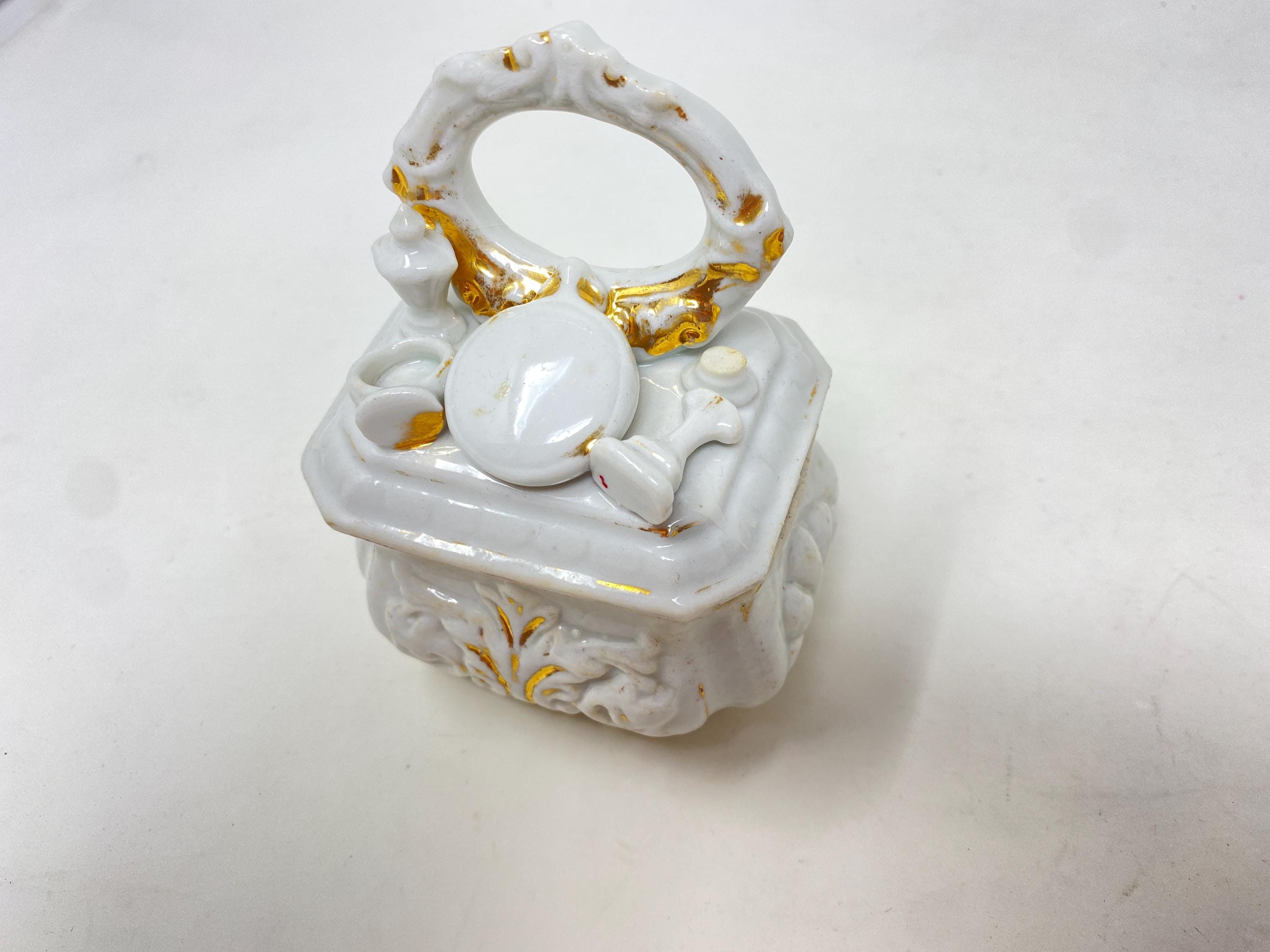 1800's Antique German Victorian Fairing Trinket Dresser Shaped Box With ...