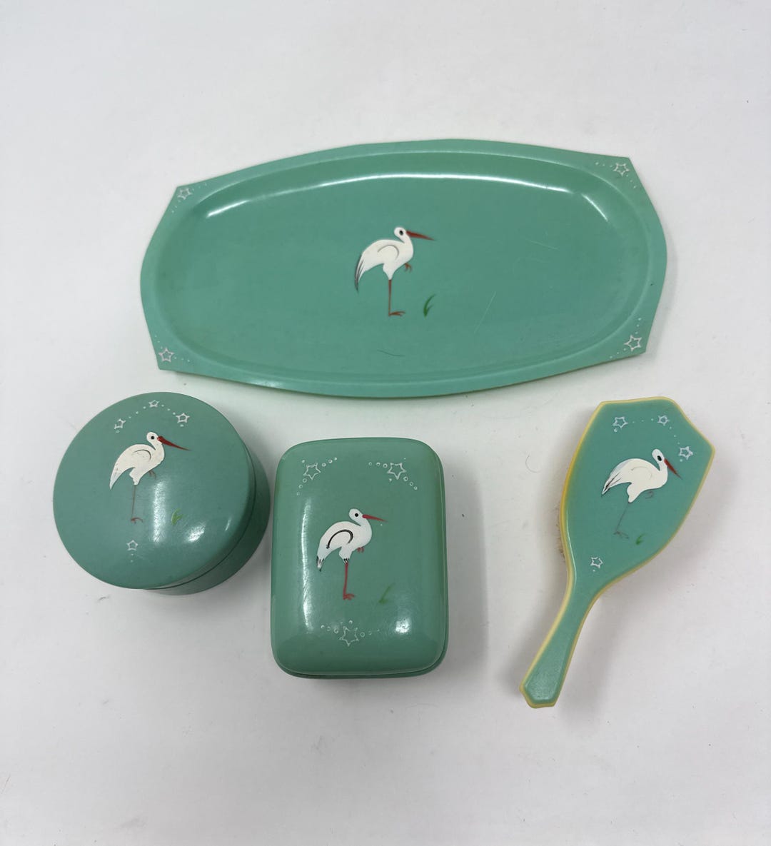 Vintage Baby Infant Hair and Body Care, Stork Turquoise Tray, Powder ...