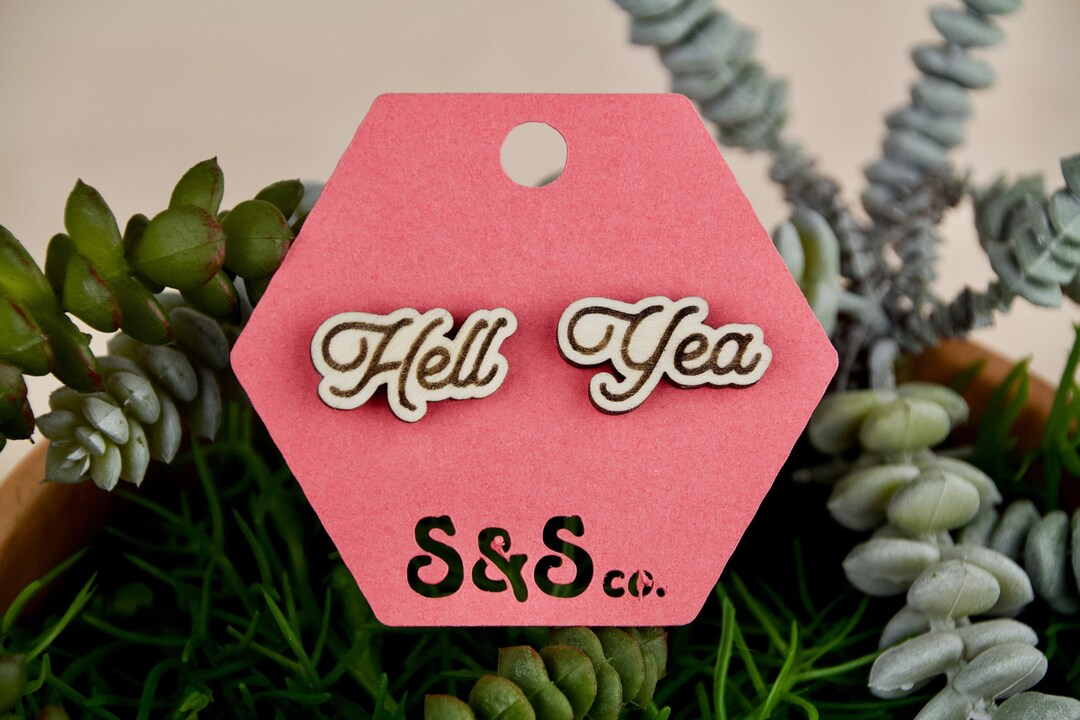 Hell Yeah Earrings - Cursive Script Stud Funny Earrrings - Etsy