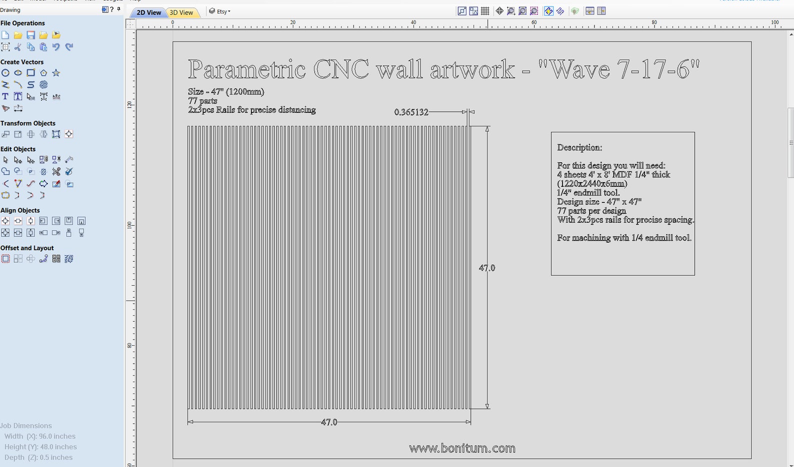 Parametric Wallart CNC Cutting File wave 7-17-6 | Etsy