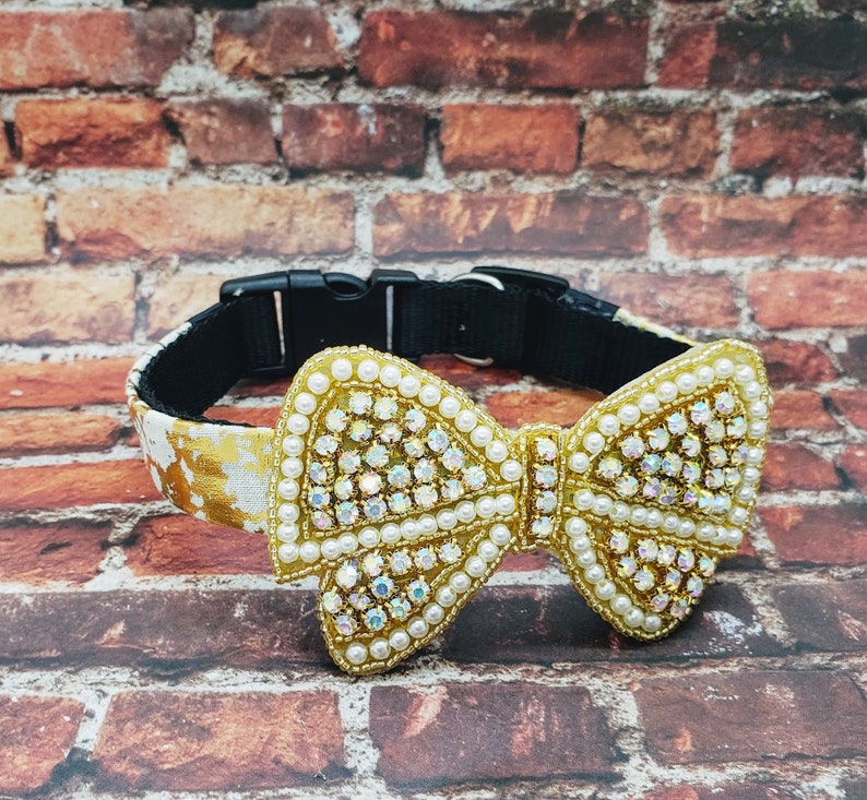 Gold Bow Dog Collar Unique Dog Collars Medium Crystal Dog | Etsy