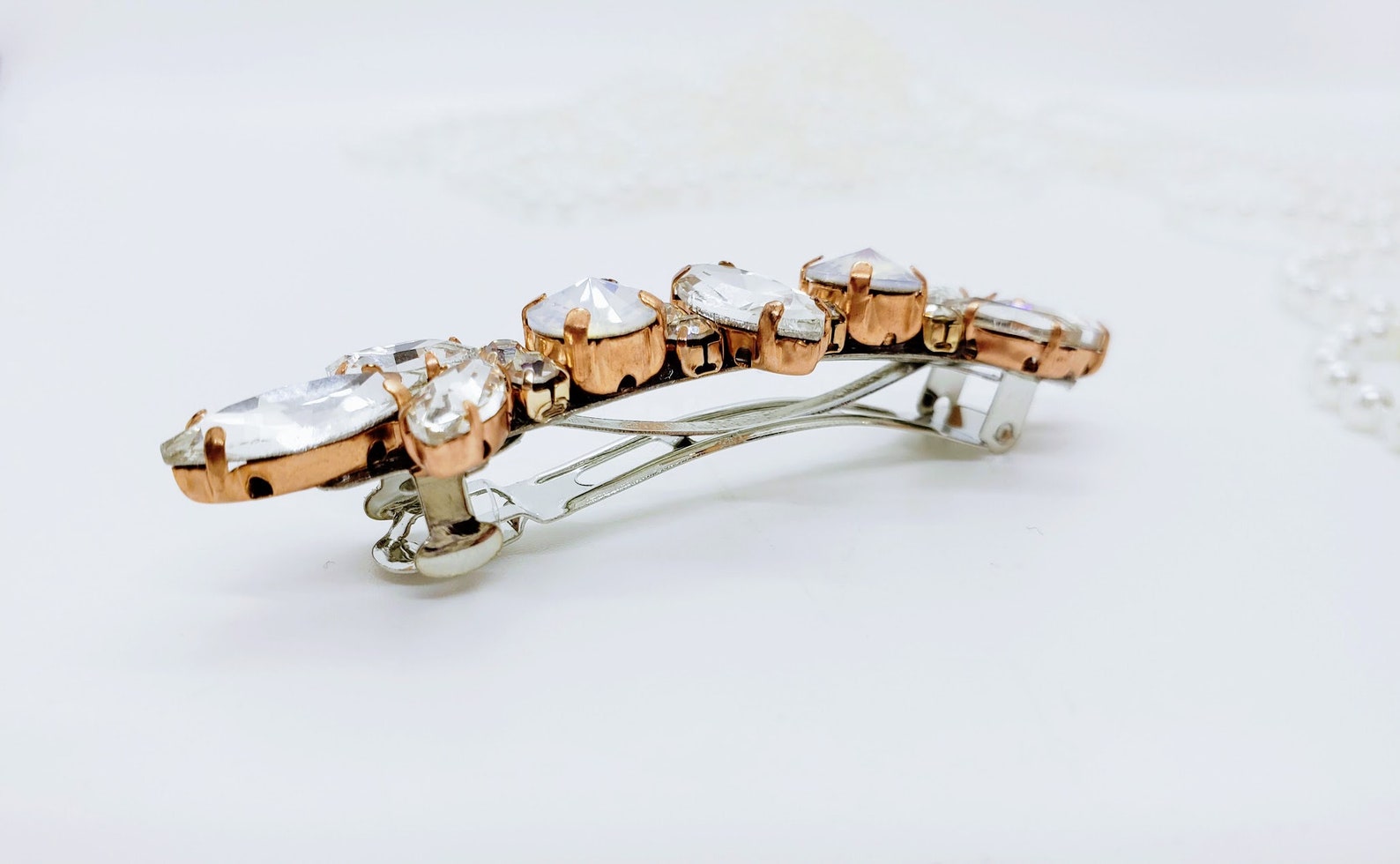 Art Deco Rhinestone Barrette: Rose Gold Barrette; Opal Barrette ...