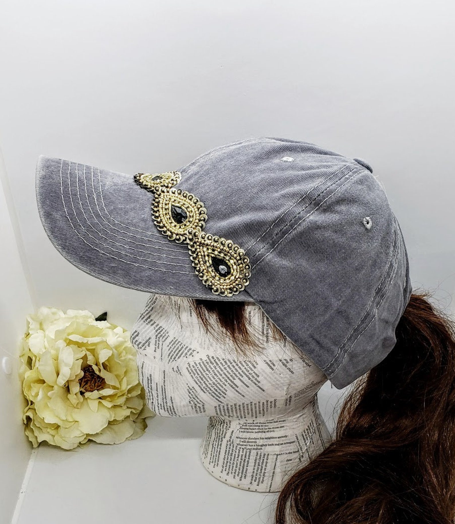 Beaded Baseball Hat High Ponytail Baseball Hat Ponytail Hat - Etsy
