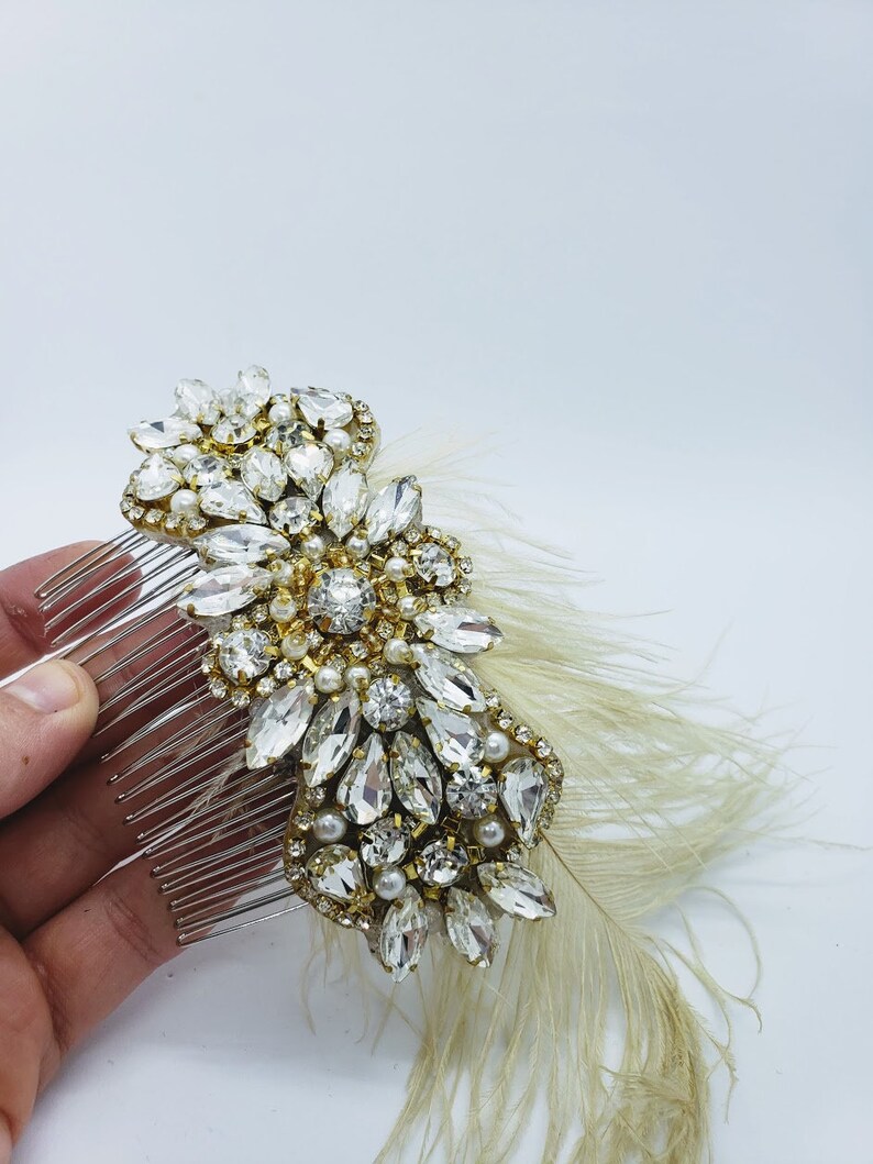Bold Gold Flapper Comb Gold Bridal Hair Comb Gold Feather | Etsy