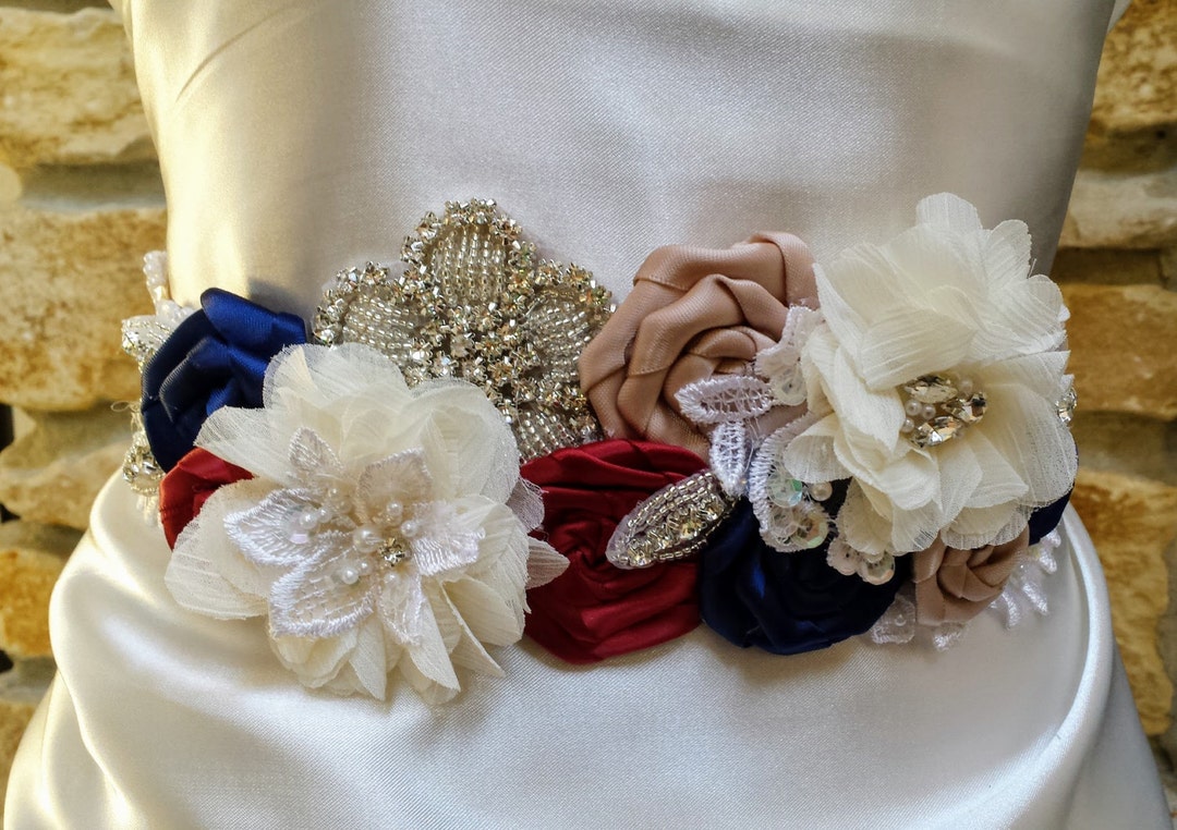 The jessica Bridal Sash Navy Wedding Dress Sash Burgundy Wedding Sash ...