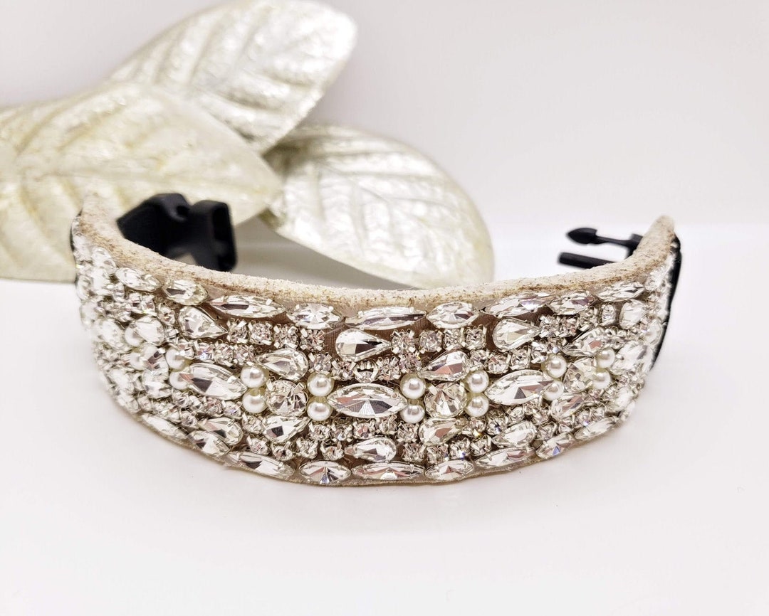 Wide Rhinestone Pearl Dog Collar: Bridal Dog Collar; Wide Rhinestone ...