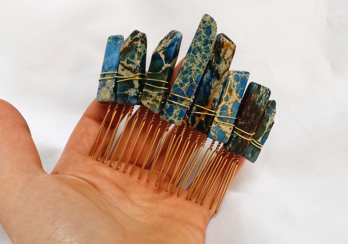 Blue and Gold Wired Comb Long Natural Lapis Lazuli Comb Navy - Etsy