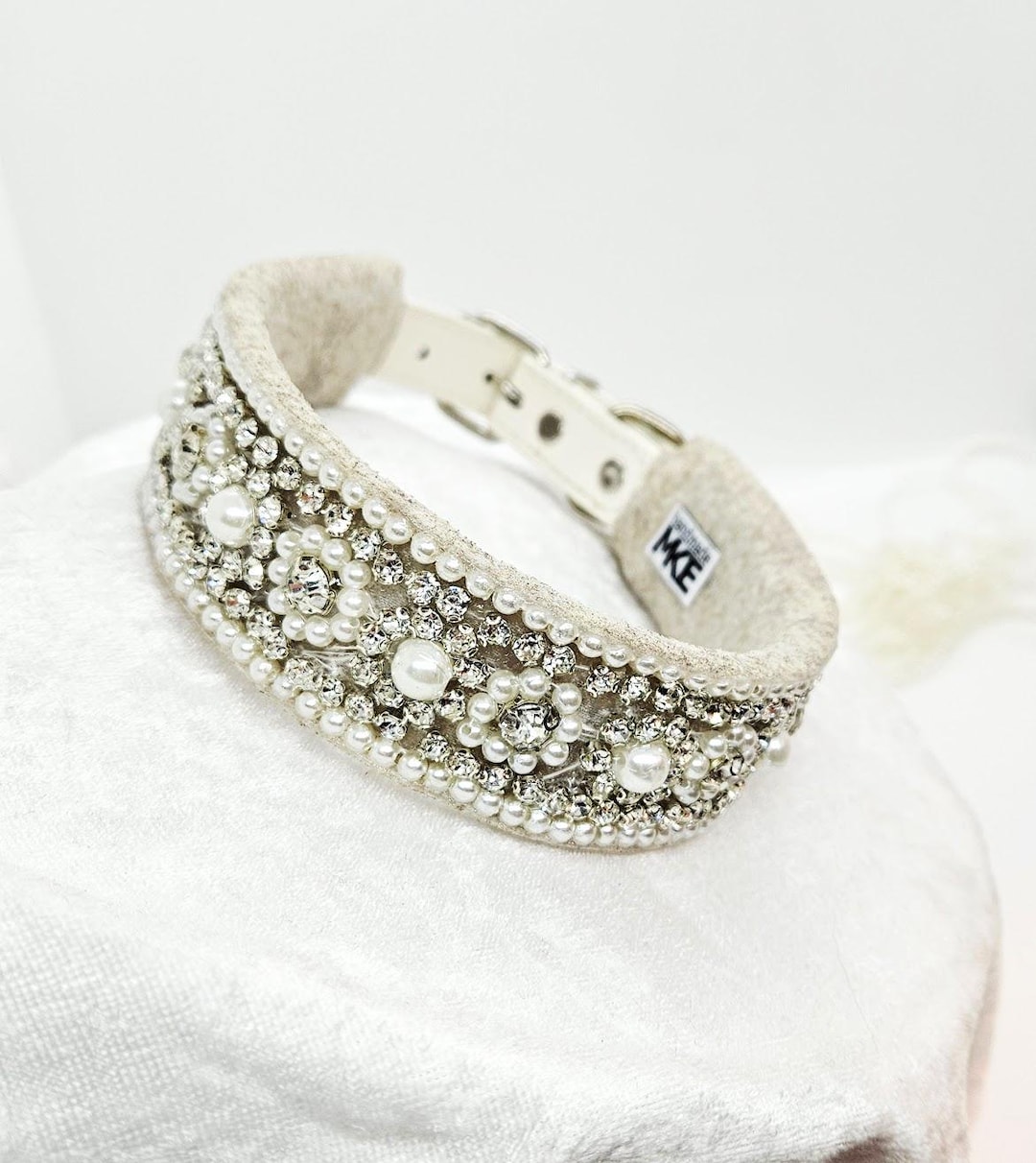 Cream Rhinestone Dog Collar; Wide Fancy Dog Collars; Adjustable Bling ...
