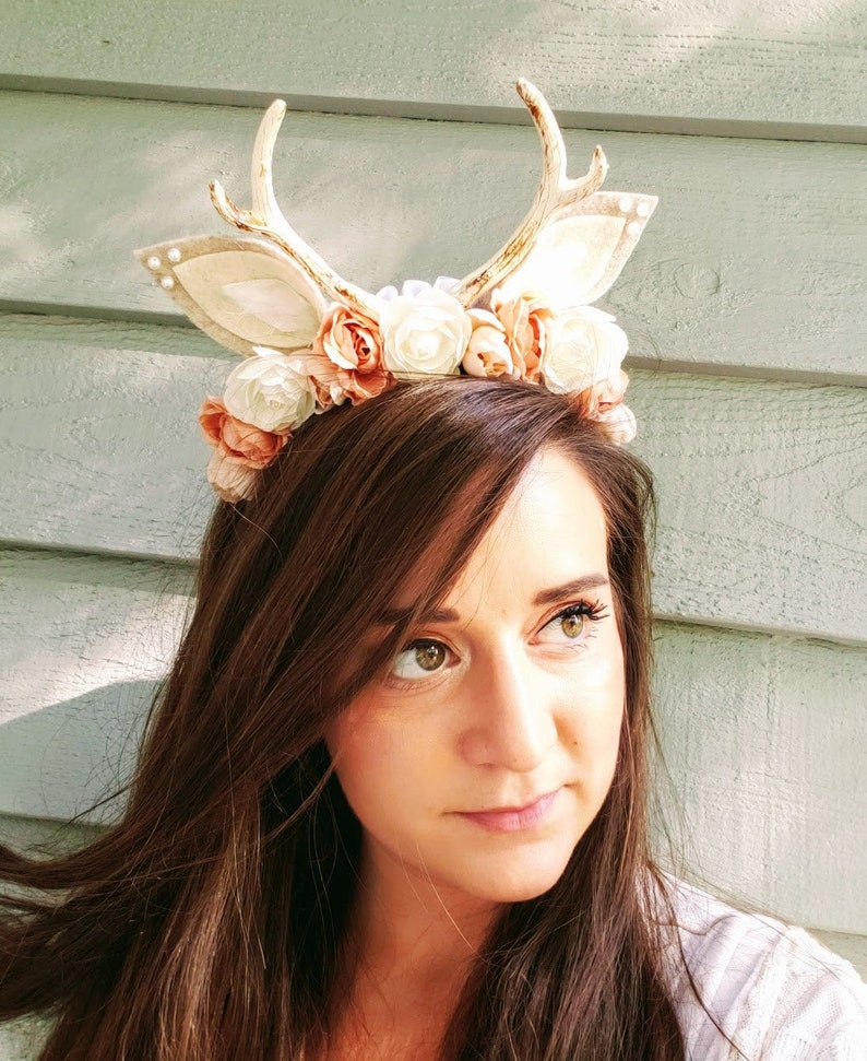 Cream and Pink Deer Headband Deer Headband Deer Costume - Etsy
