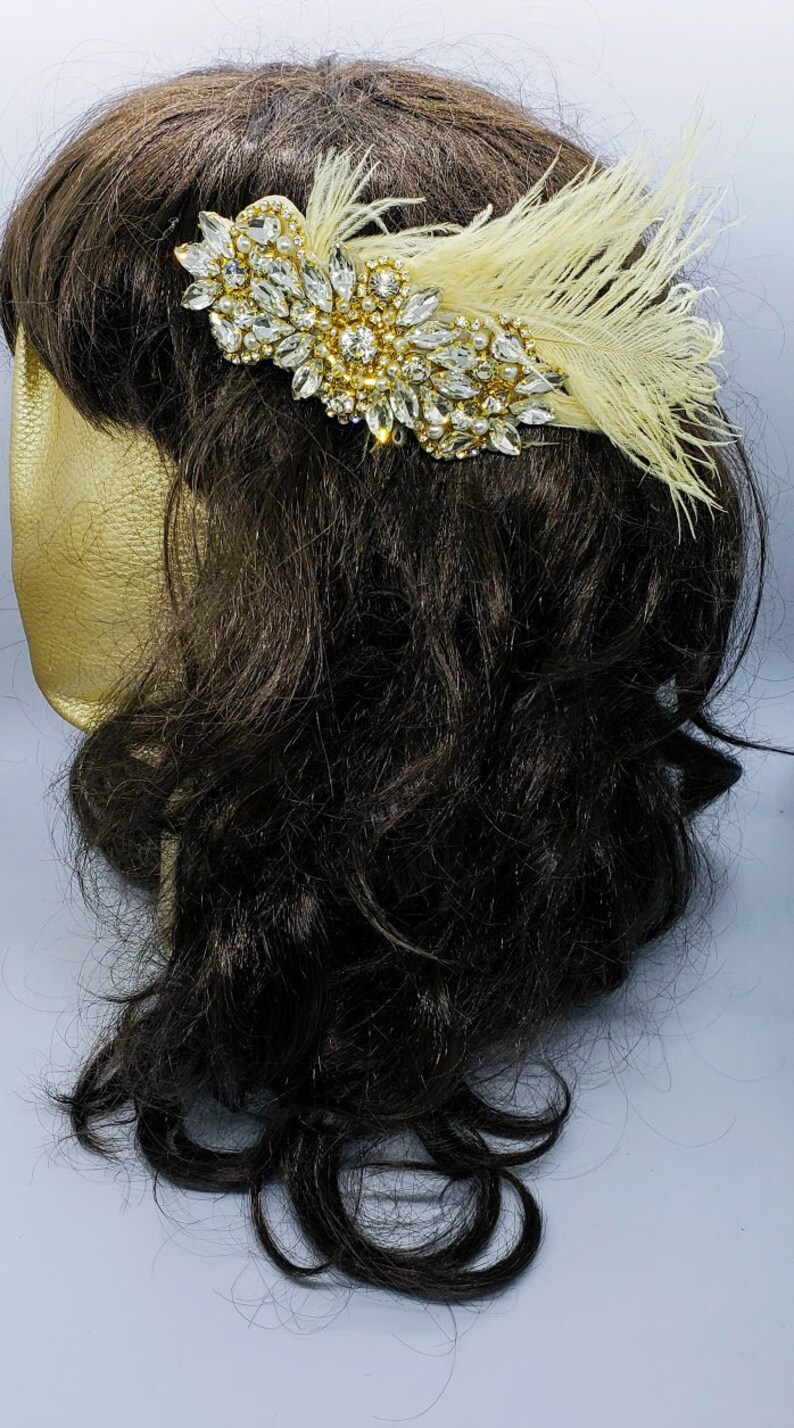 Bold Gold Flapper Comb Gold Bridal Hair Comb Gold Feather | Etsy