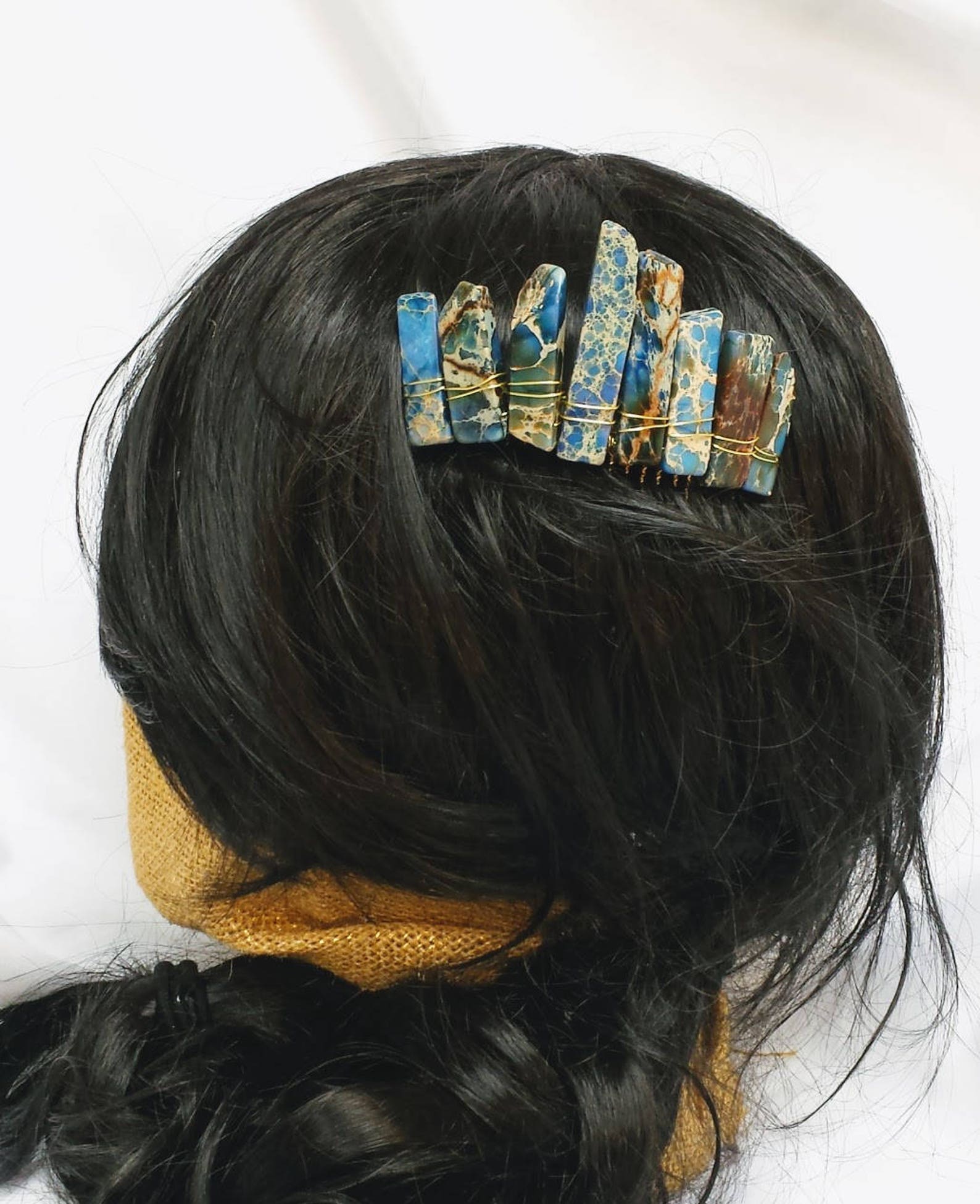 Blue and Gold Wired Comb Long Natural Lapis Lazuli Comb Navy - Etsy