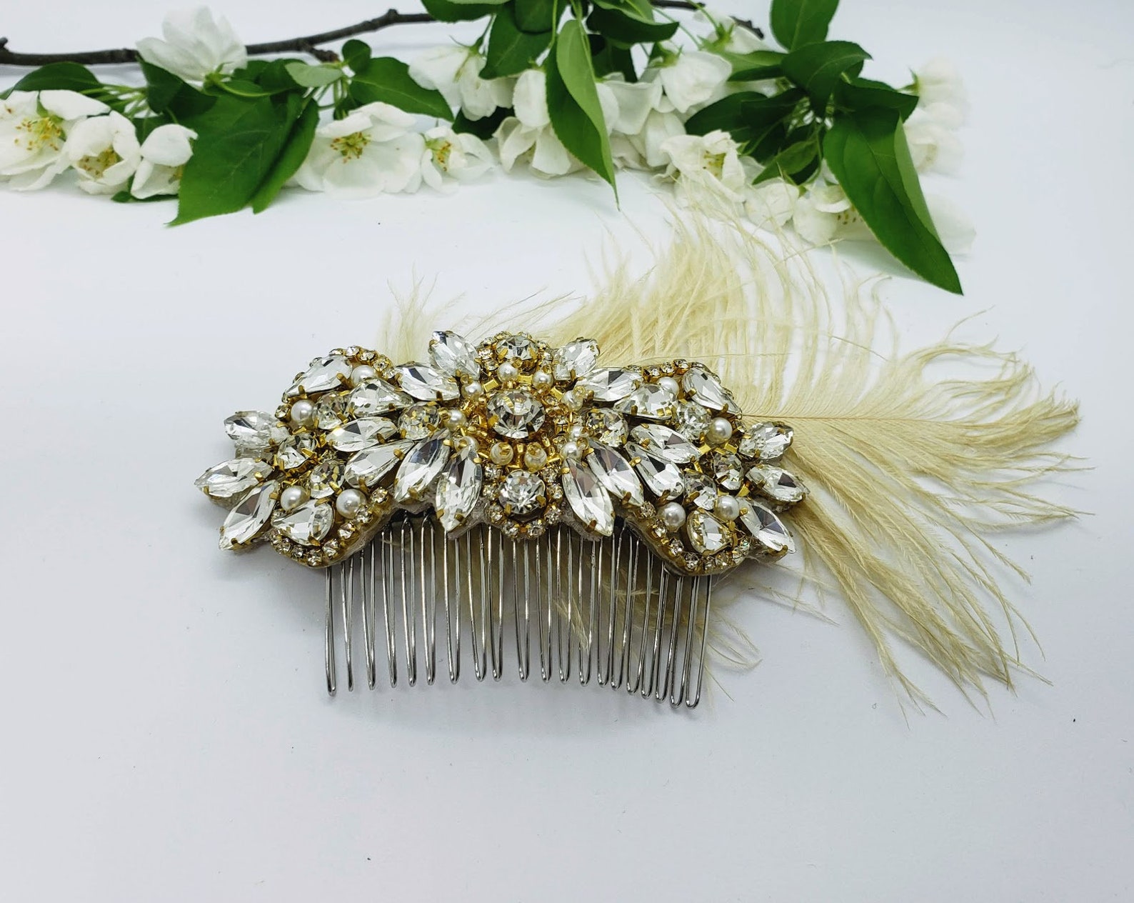 Bold Gold Flapper Comb Gold Bridal Hair Comb Gold Feather | Etsy