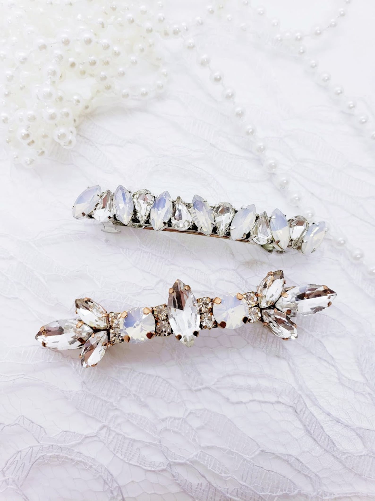Art Deco Rhinestone Barrette: Rose Gold Barrette; Opal Barrette ...