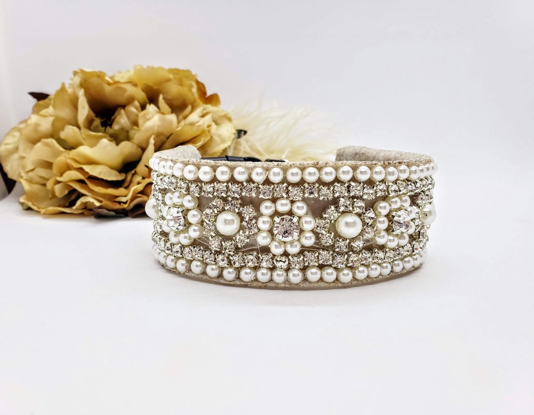 Jeweled Flower Dog Collar: Rhinestone Pearl Wedding Collar for Dogs ...