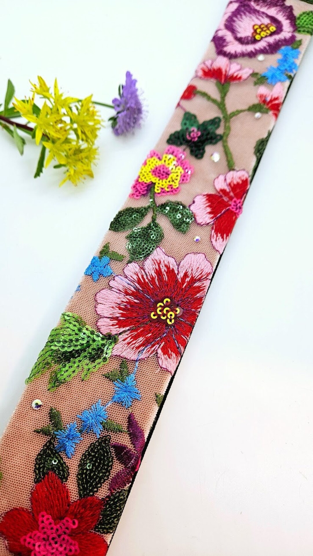 Flower Garden Guitar Strap; Embroidered Flower Guitar Strap; Girl's ...
