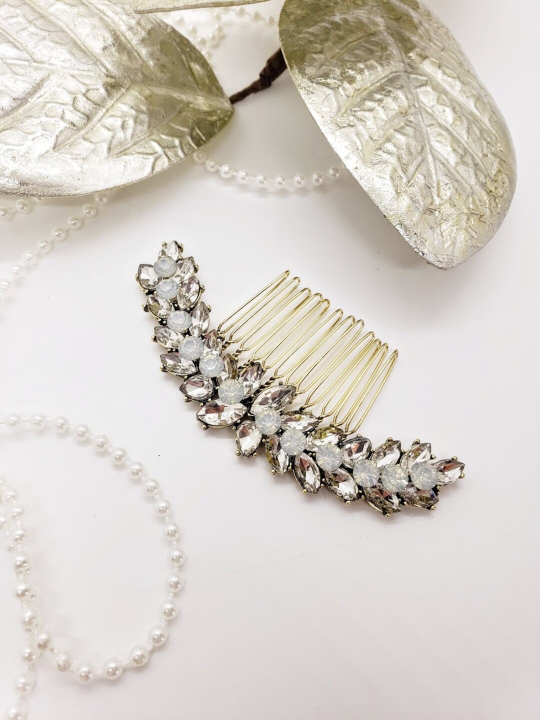 Boho Opal Wedding Comb; Leaf Wedding Comb; Gold Leaf Comb; Opal Wedding ...