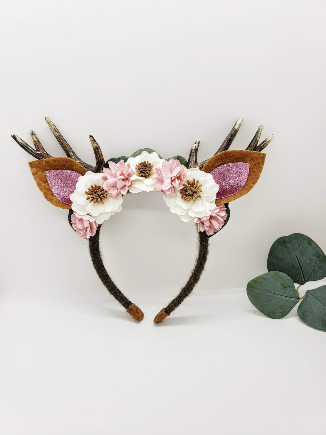 Kid's Deer Antler Headband; Deer Headband With Flowers; Unique Deer ...