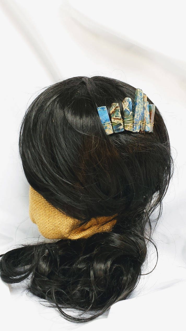 Blue and Gold Wired Comb Long Natural Lapis Lazuli Comb Navy | Etsy