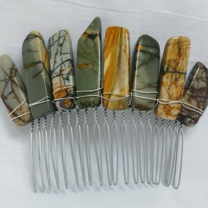 Natural Stone Wired Comb Long Natural Jasper Comb Bridal - Etsy