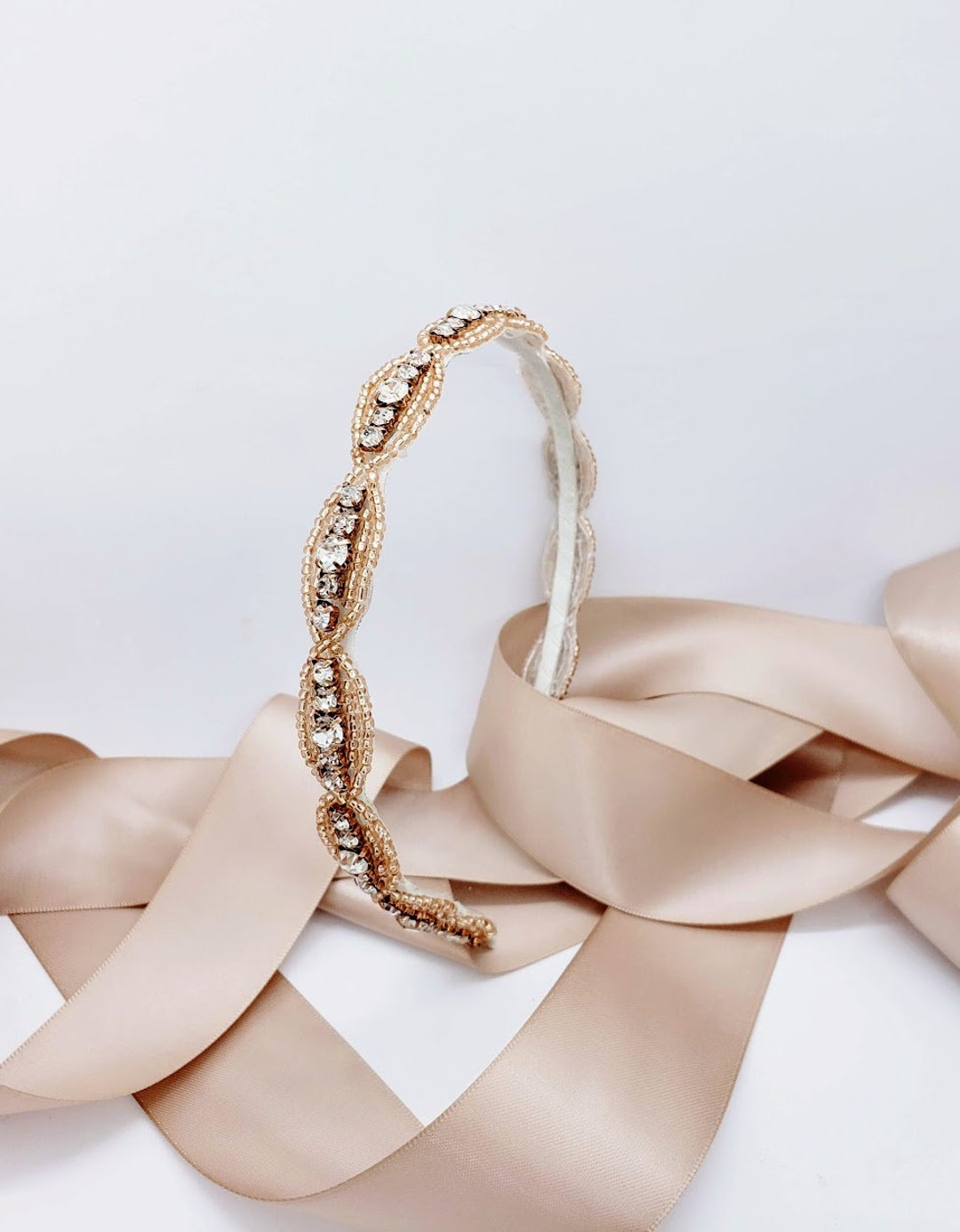 Rose Gold Beaded Headpiece; Copper Wedding Band; Copper Headband; Rose ...