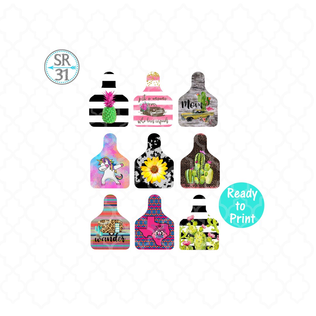 Cow Tag Template Set - Cattle Ear Tag PNG Bundle - Western Sublimation ...