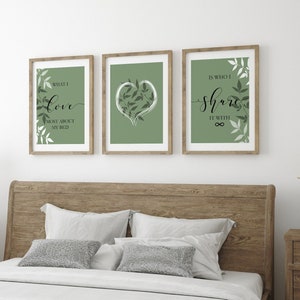 Set of 3 Green Bedroom Prints Wall Art, Bedroom Quotes, Over the Bed ...